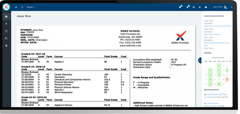 Grade reporting, Transcripts and Report cards – RadixLMS